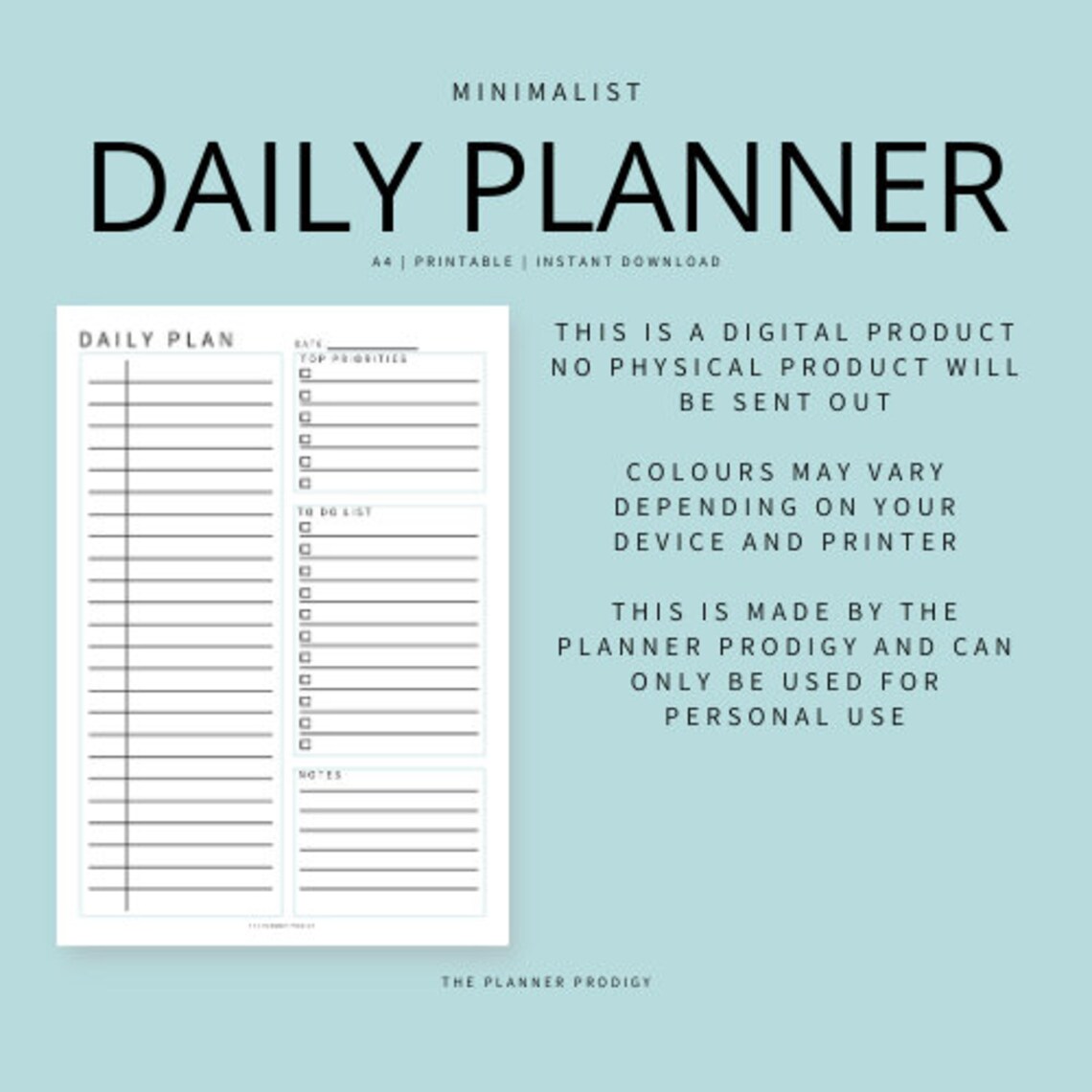 Minimalist Daily Planner Printable With Green Boarder Plan Your Dau ...