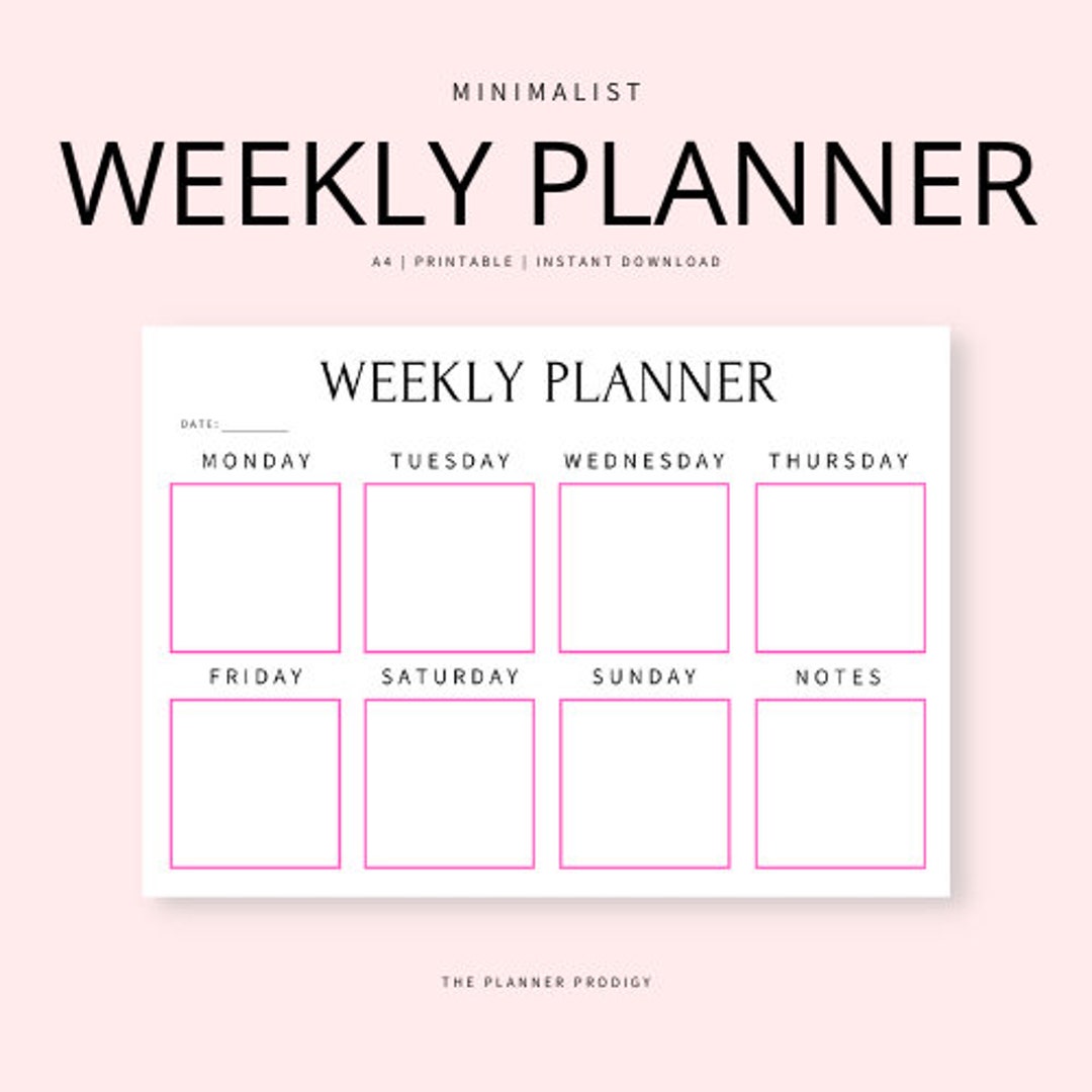 Pink Weekly Planner Printable - Pink Minimalist Planner - Plan Your ...