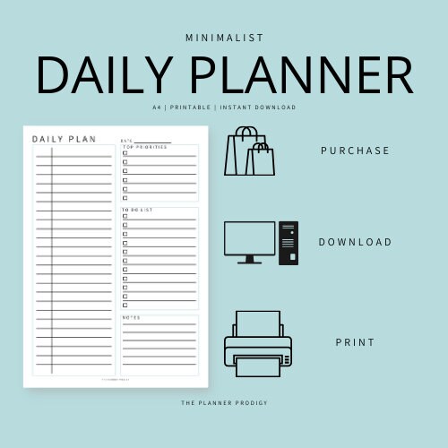 Minimalist Daily Planner Printable With Green Boarder Plan Your Dau ...
