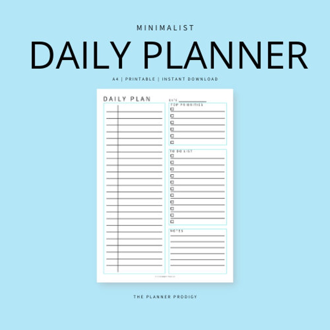 Minimalist Daily Planner Printable With Blue Boarders - Plan Your Day ...