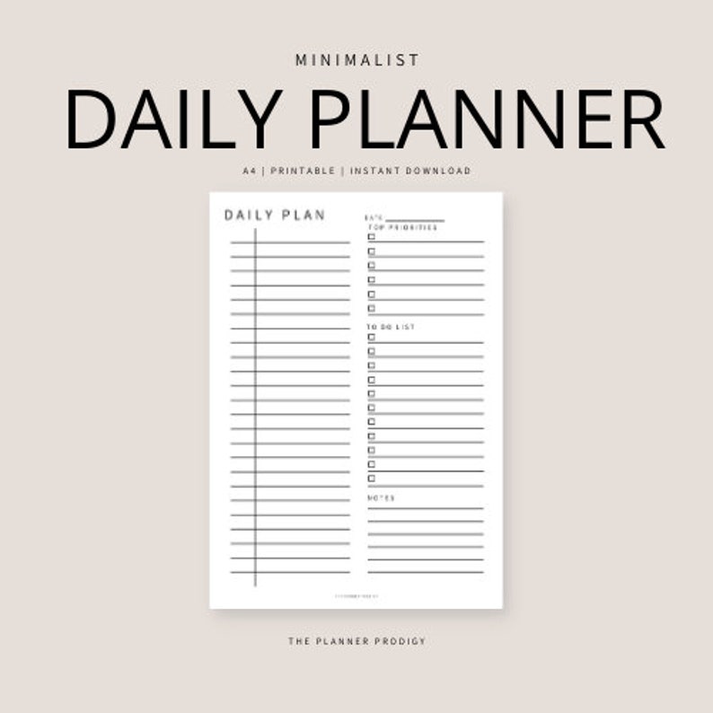 Minimalist Daily Planner Printable Plan Your Day Like a Pro. - Etsy
