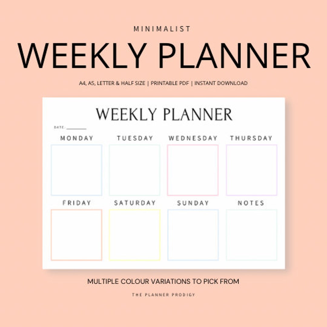 Pastel Weekly Planner Printable - Pastel Minimalist Plannerplan Your ...