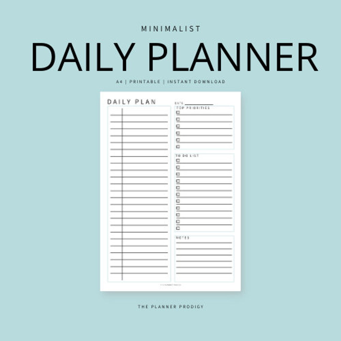 Minimalist Daily Planner Printable With Green Boarder Plan Your Dau ...