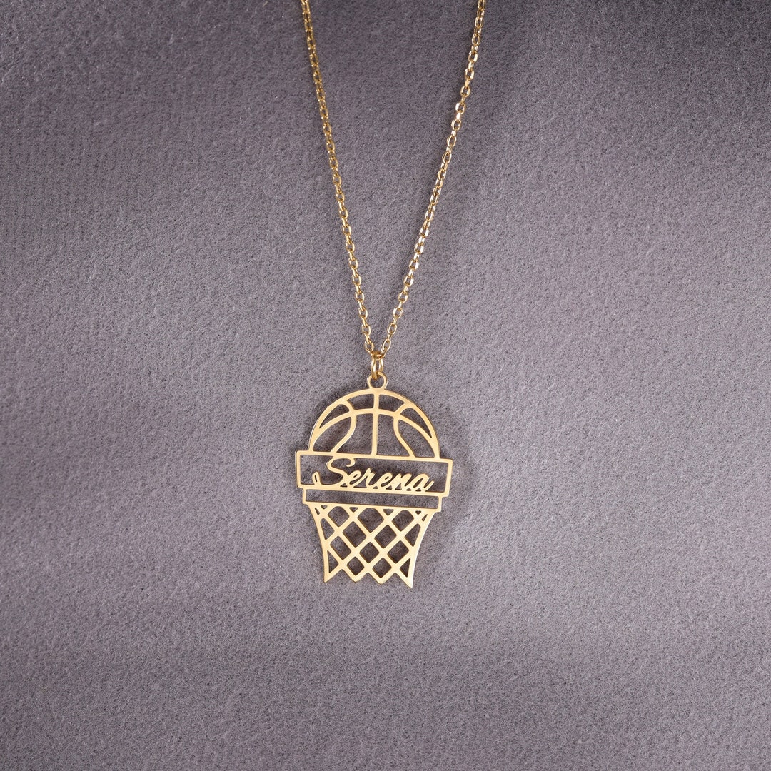 Basketball Name Pendant Necklace, Custom Basketball Player Necklace ...