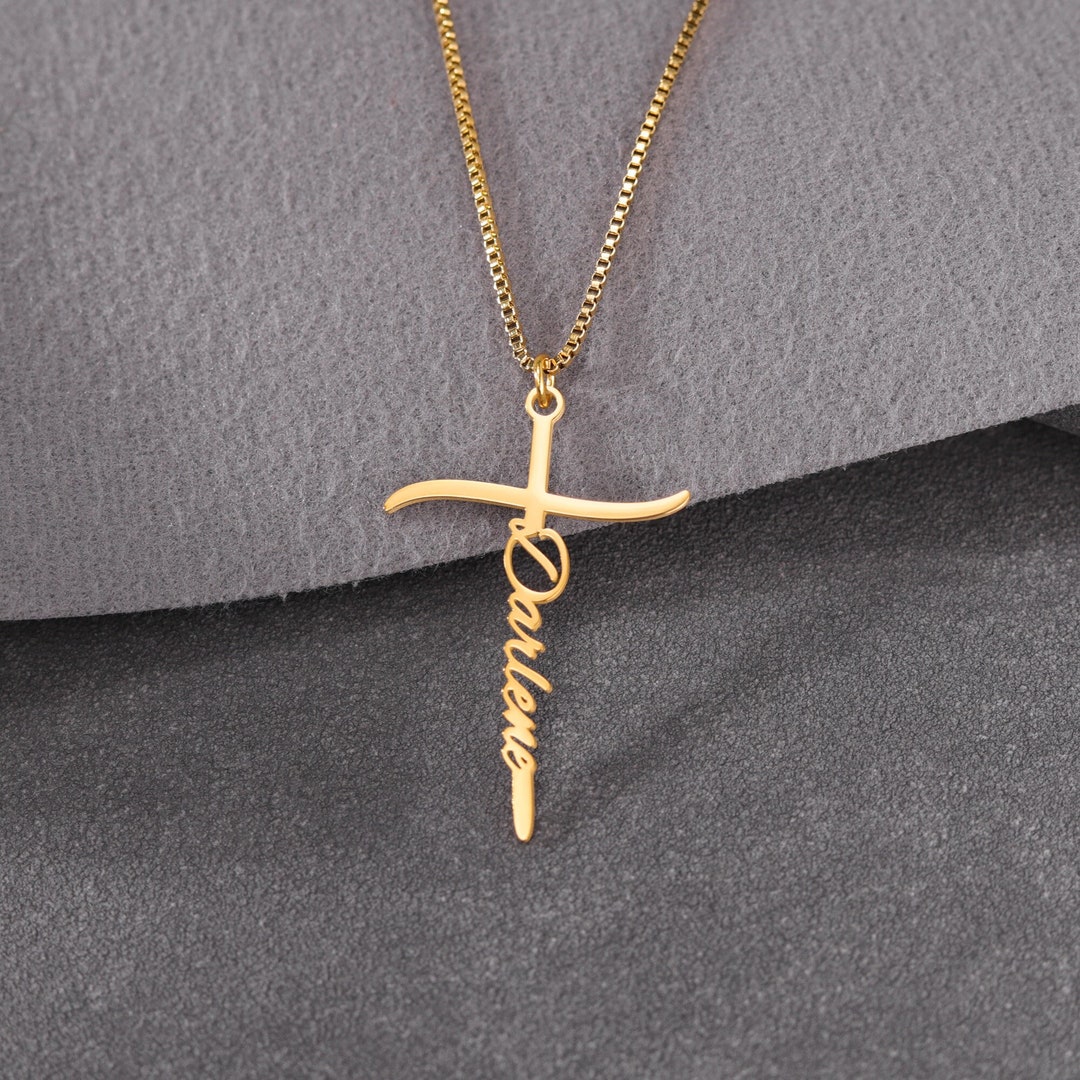 Unisex Cross Name Necklace, Christening Gifts Cross Necklace With Box ...