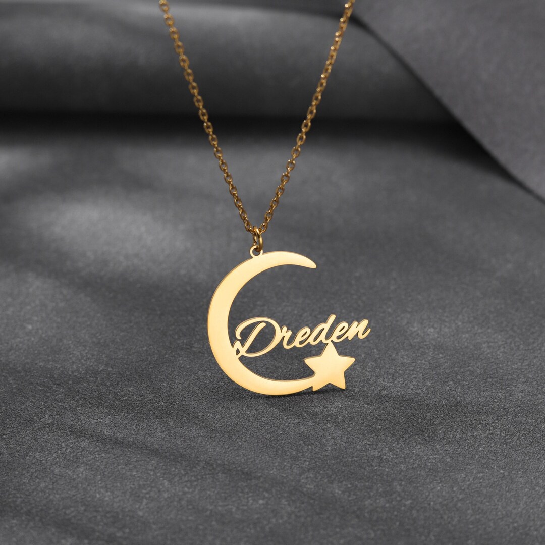 Crescent Moon Name Necklace for Women, Minimalist Moon Necklace ...