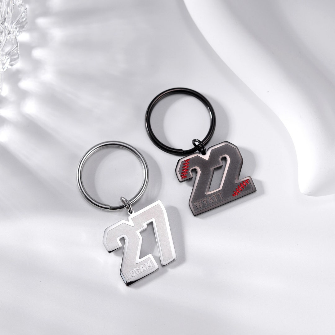 Personalized Engraved Number Keychain, Custom Sport Number Keyring With ...
