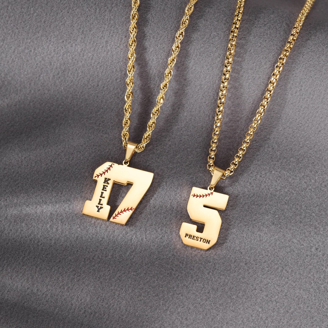 Custom Number Necklace With Baseball Lace, Sport Number Necklace for ...