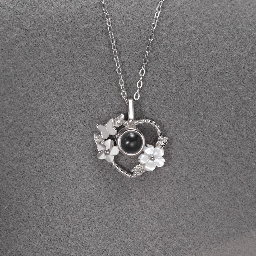 Personalized Projection Necklace With Flower Charm, Photo Projection ...
