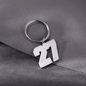 Personalized Engraved Number Keychain, Custom Sport Number Keyring With ...