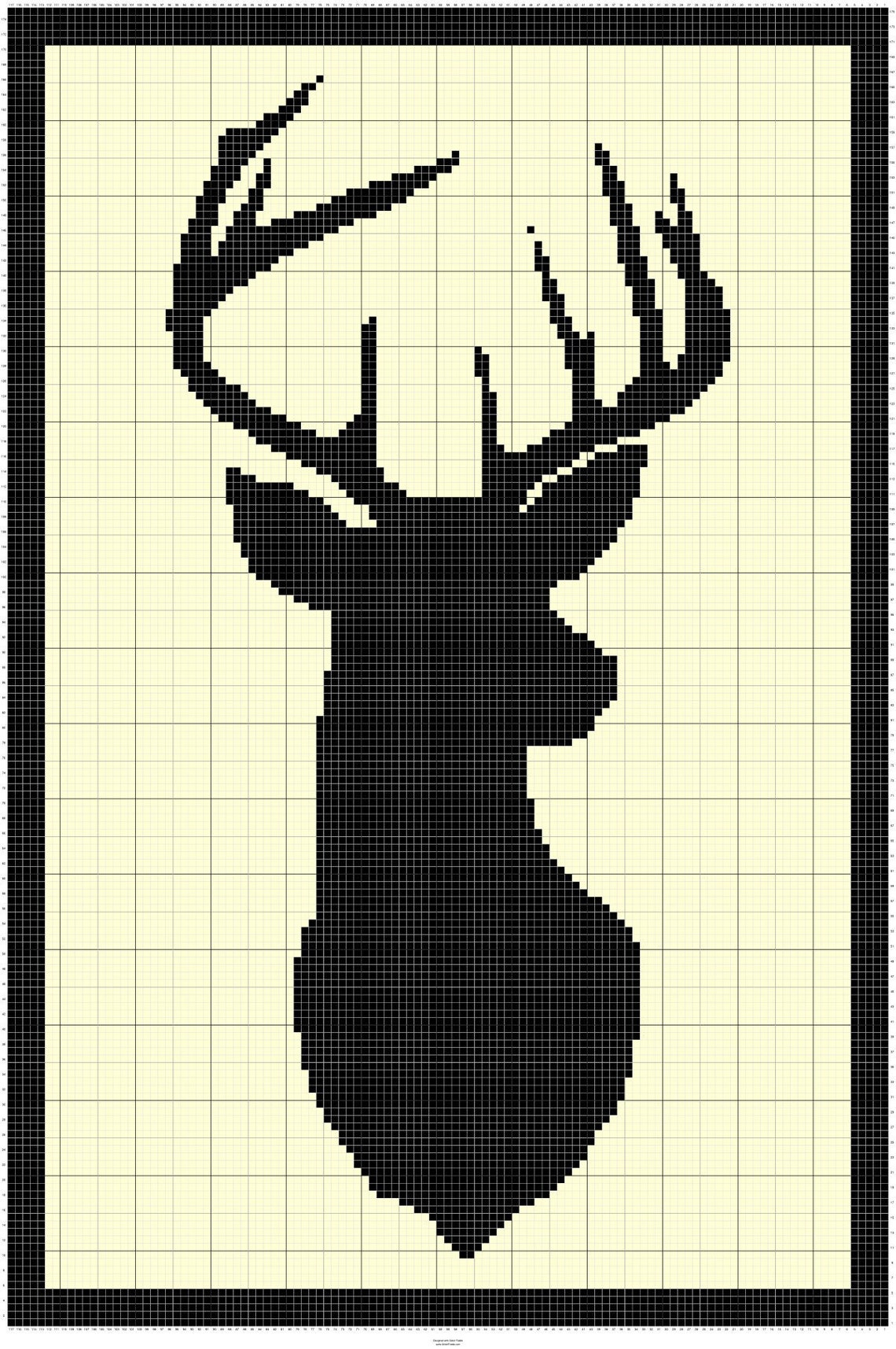Deer Head With Antlers Silhouette Crochet, Knit or Cross Stitch Chart ...