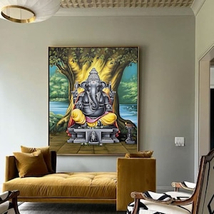Buy Lord Ganesha Painting, Oil Canvas Painting, Wall Art, Indian ...