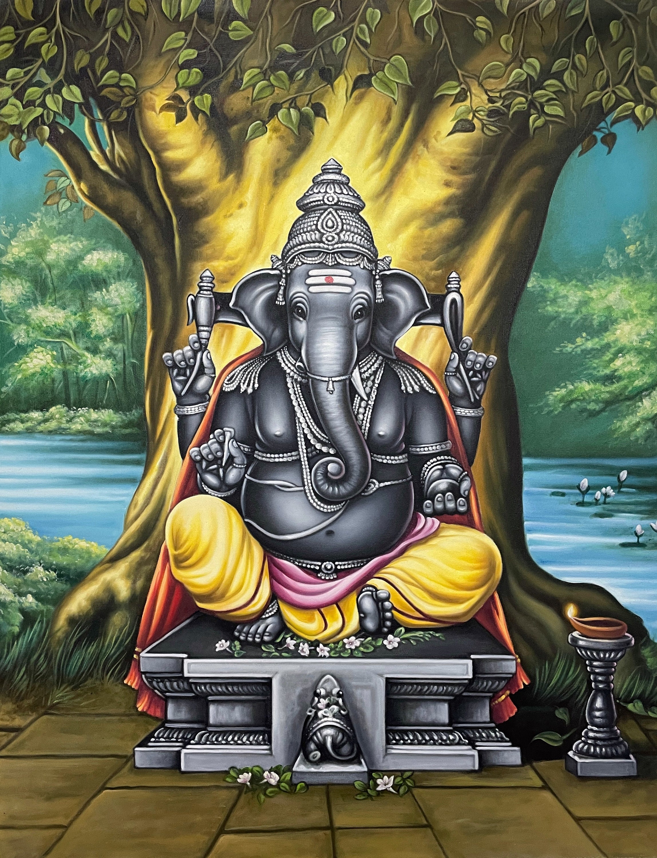 Lord Ganesha Painting, Oil Canvas Painting, Wall Art, Indian Painting ...