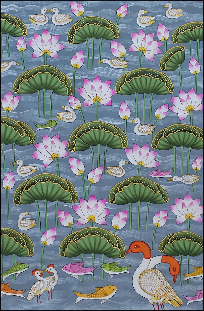Lotus Pond Pichwai Painting Wall Decor Kamal Talai Handmade - Etsy
