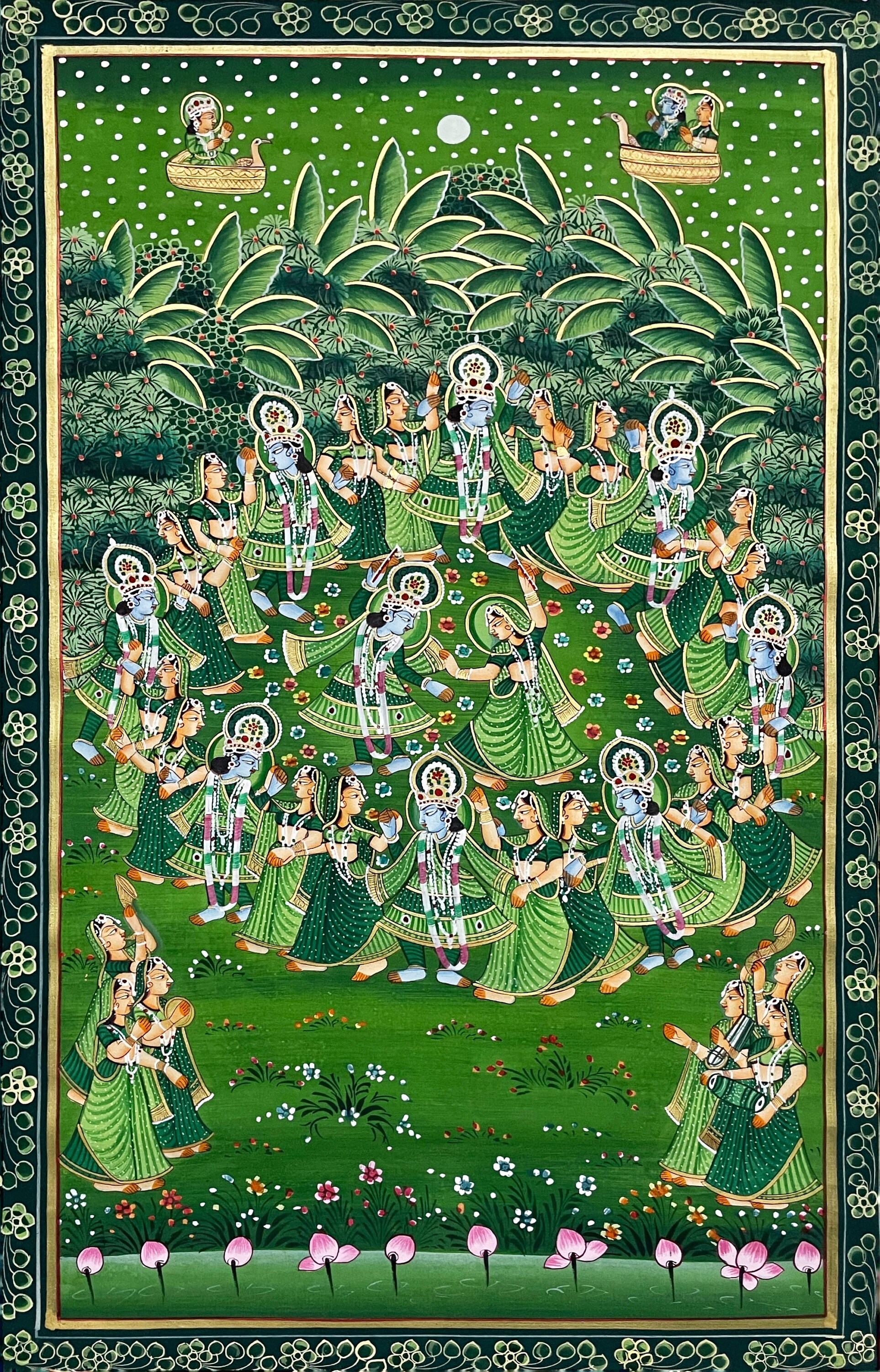 Radha Krishna Raasleela Detailed Pichwai Handmade Painting on Fabric ...