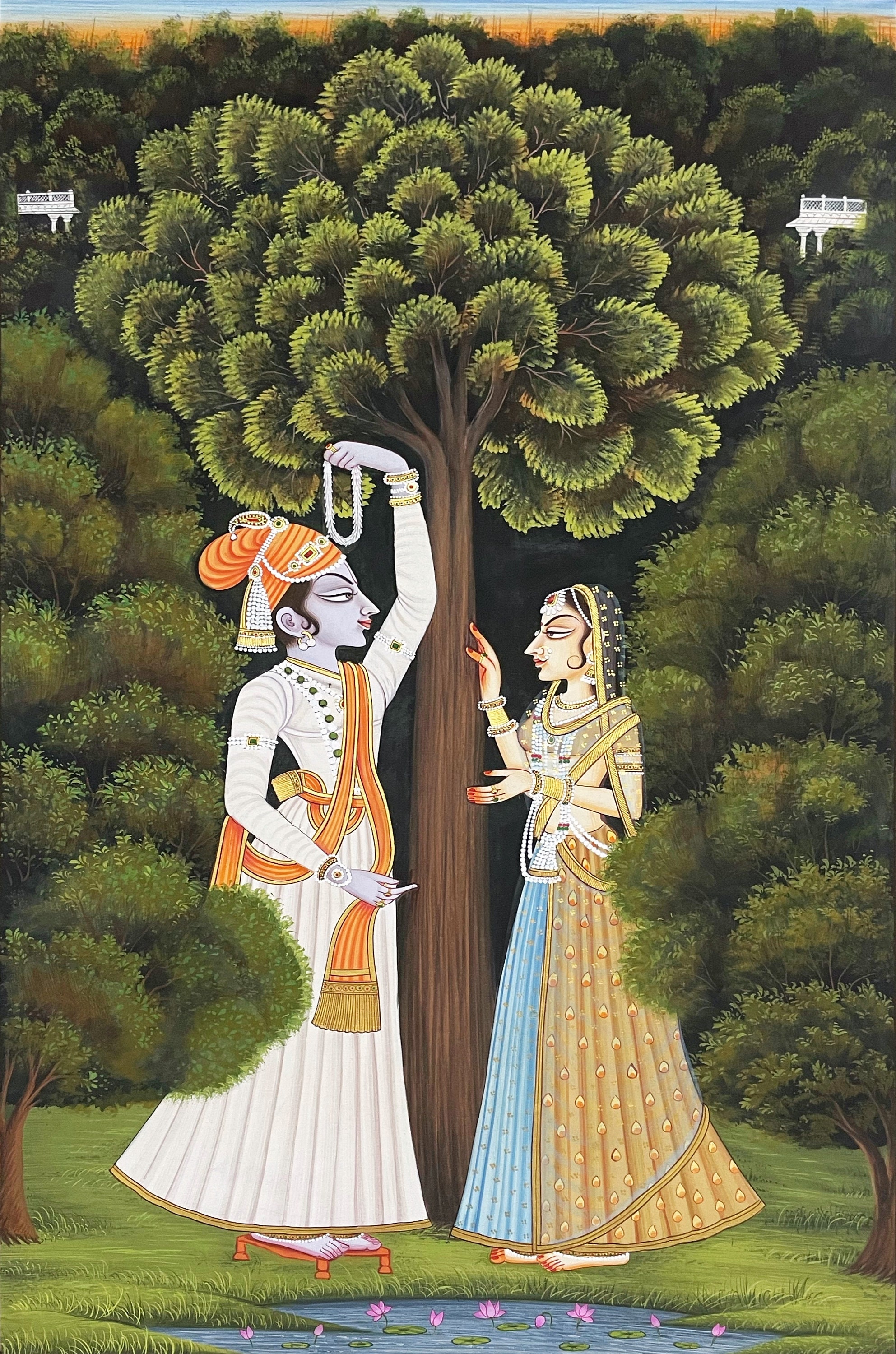 Radha Krishna Alongside Yamuna River Pichwai Handmade Painting on ...