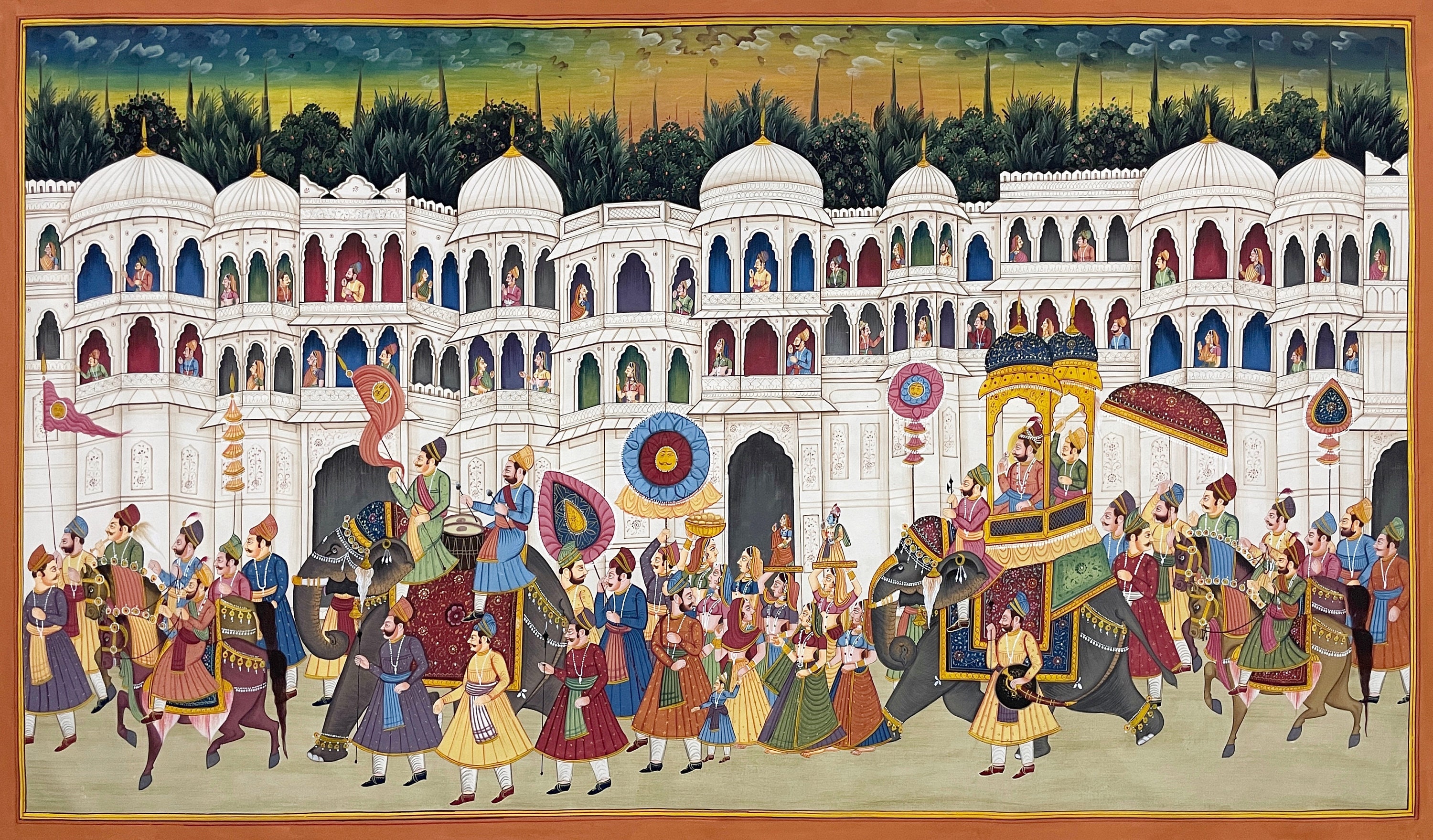 Royal Procession Art Indian Royal Ethnic Folk Painting, Large Detailed ...