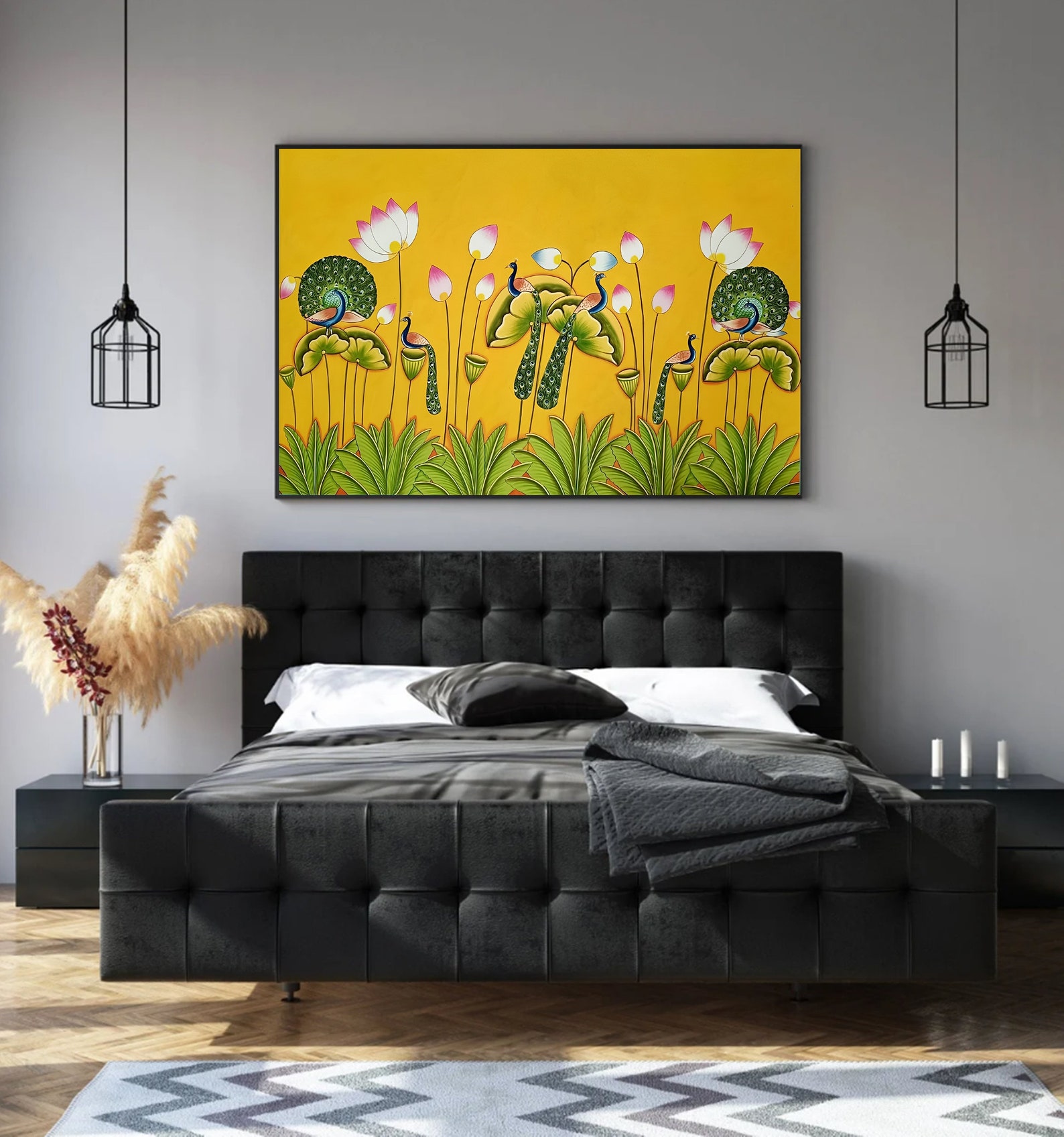 Pichwai Painting of Peacock, Flower Design Pichwai Paintng, Wall Art ...