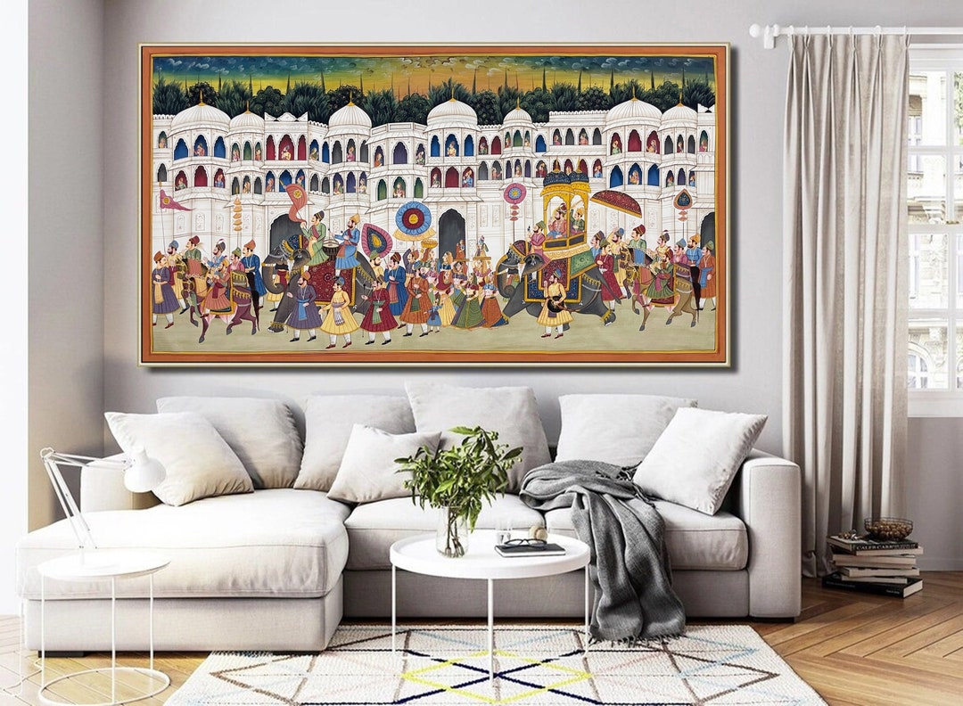 Royal Procession Art Indian Royal Ethnic Folk Painting, Large Detailed ...