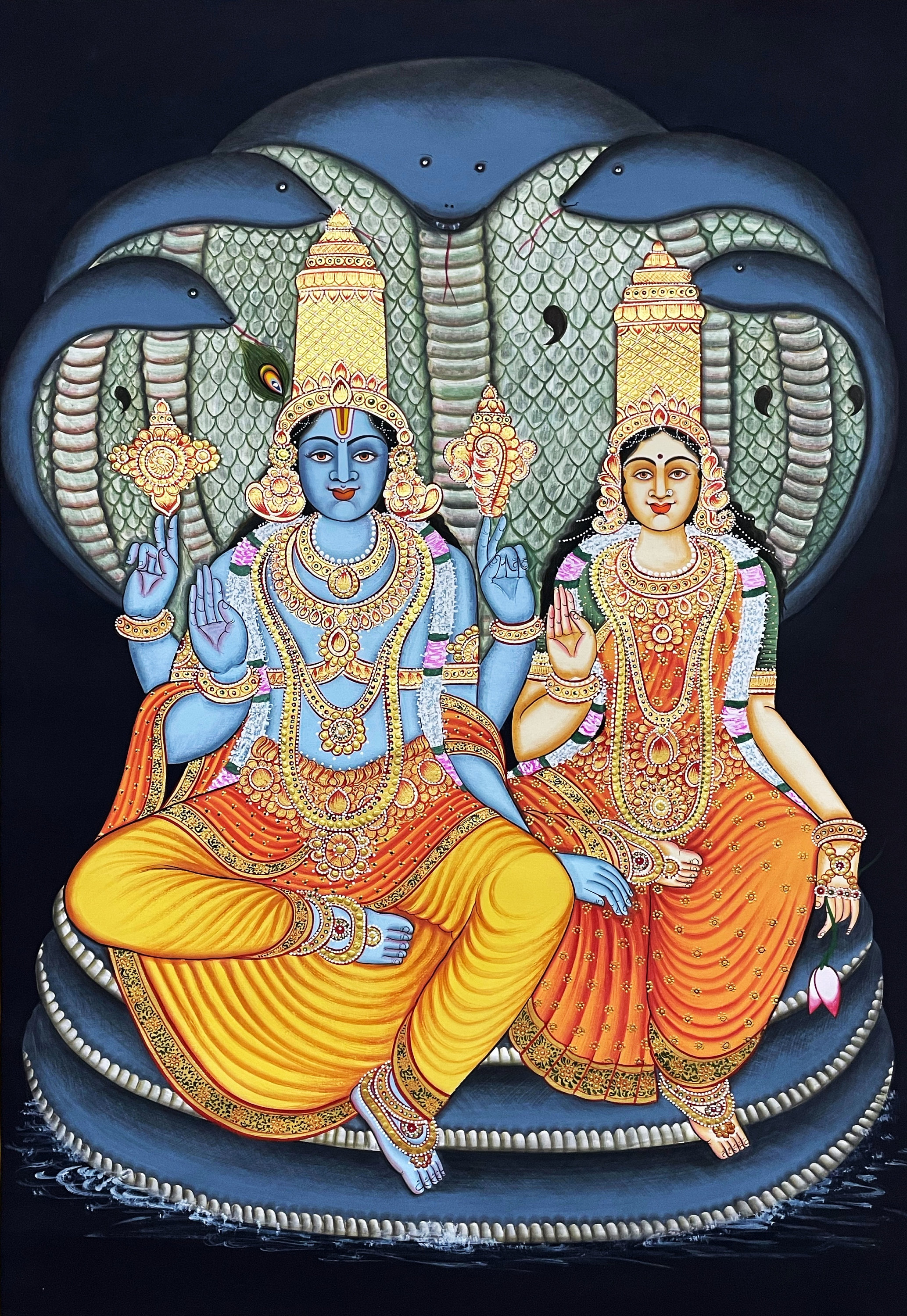 Laxmi Narayan Painting, Detailed Pichwai Handmade Painting on Fabric ...