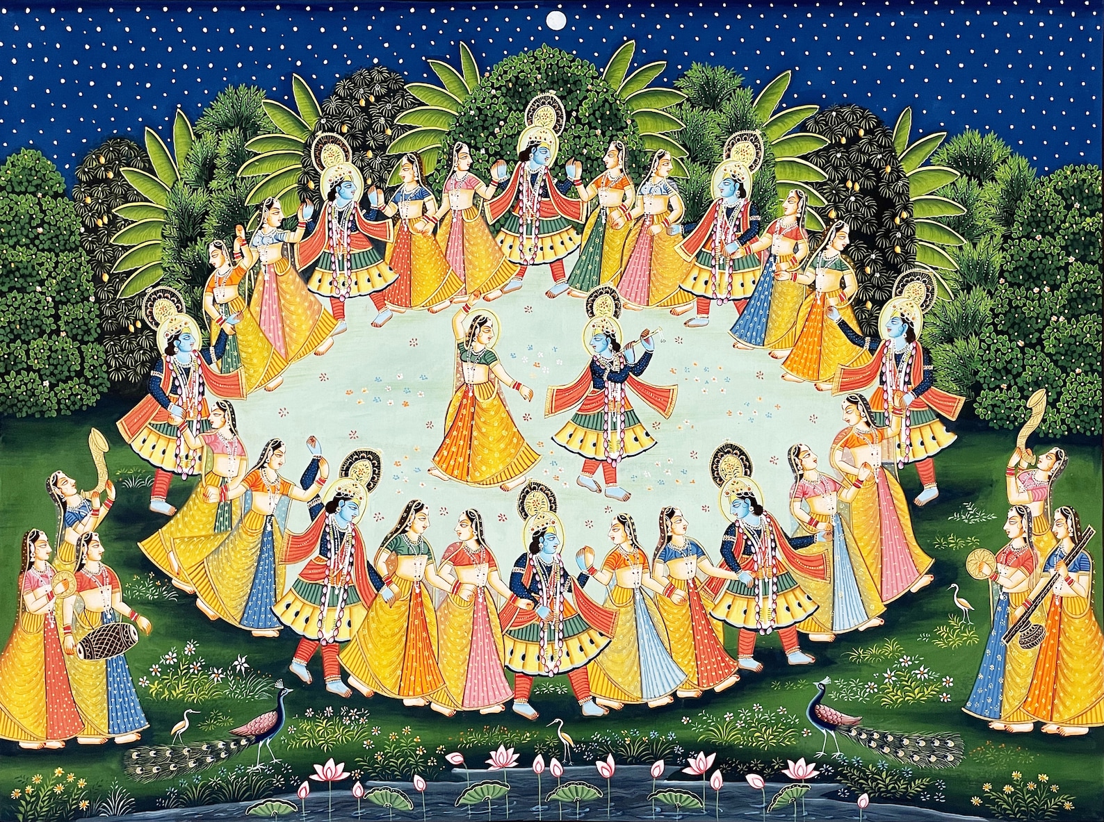 Radha Krishna Raasleela Detailed Pichwai Handmade Painting on Fabric ...
