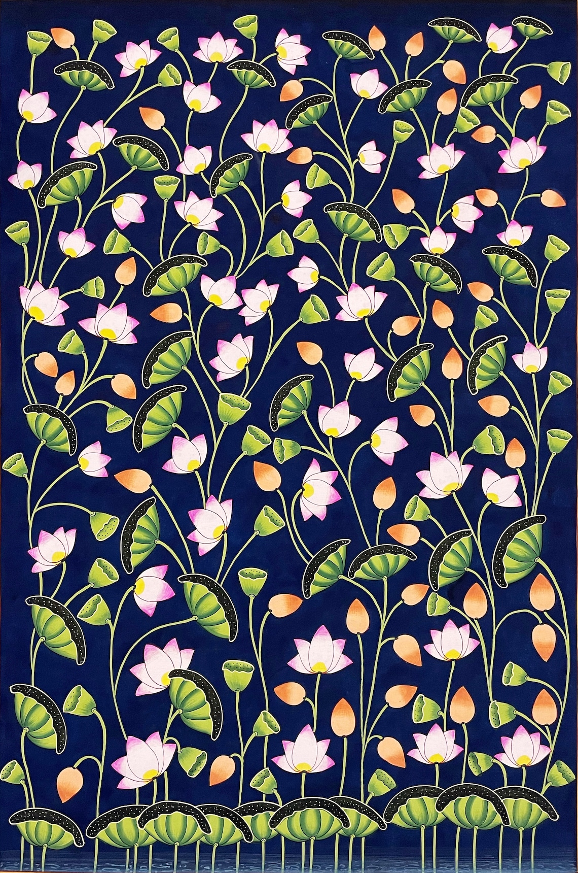 Lotus Pond Pichwai Painting Kamal Talai Handmade Floral - Etsy