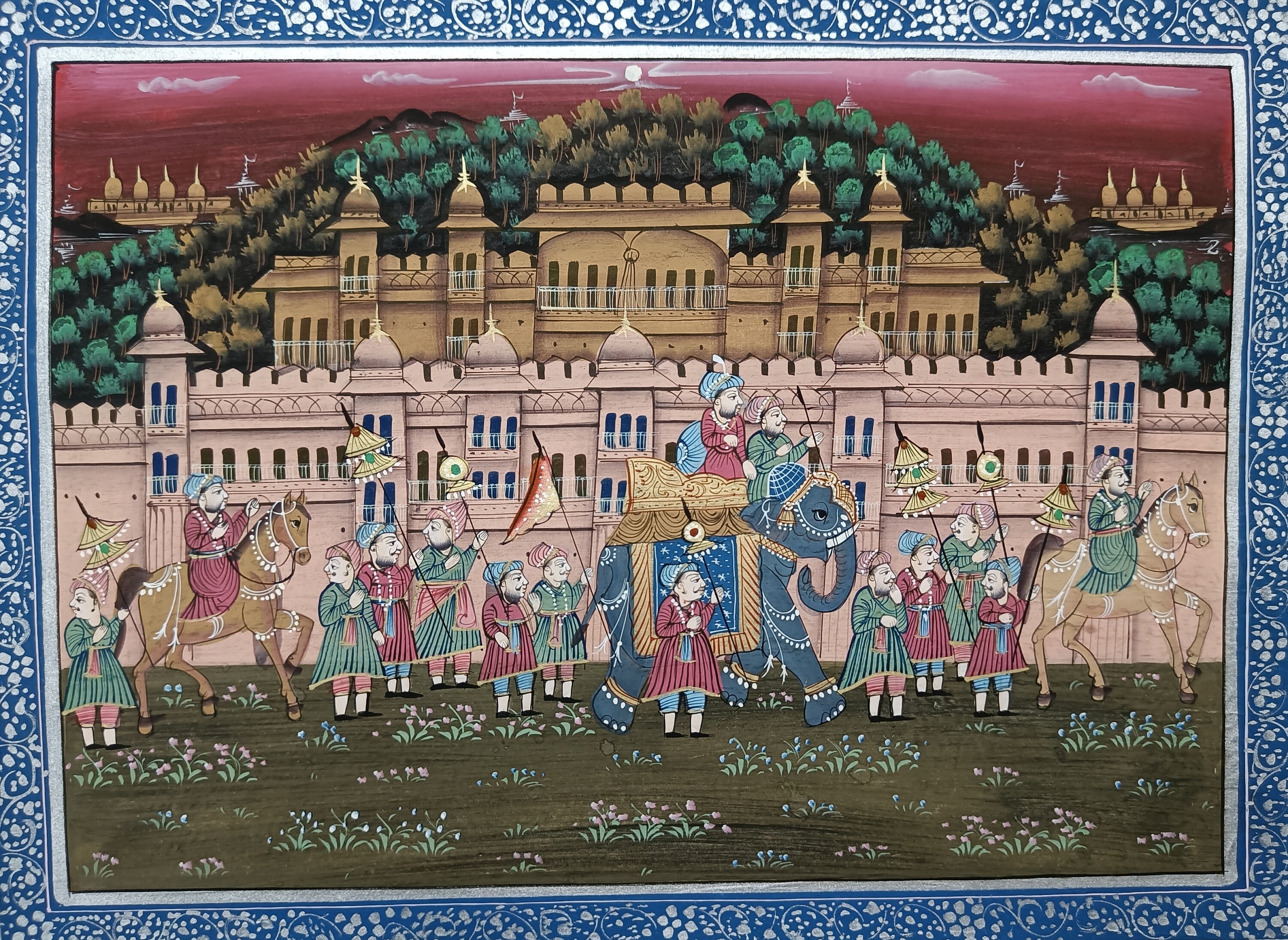 Pink City Royal Procession Art Detailed Handmade Rajasthan Folk Silk ...