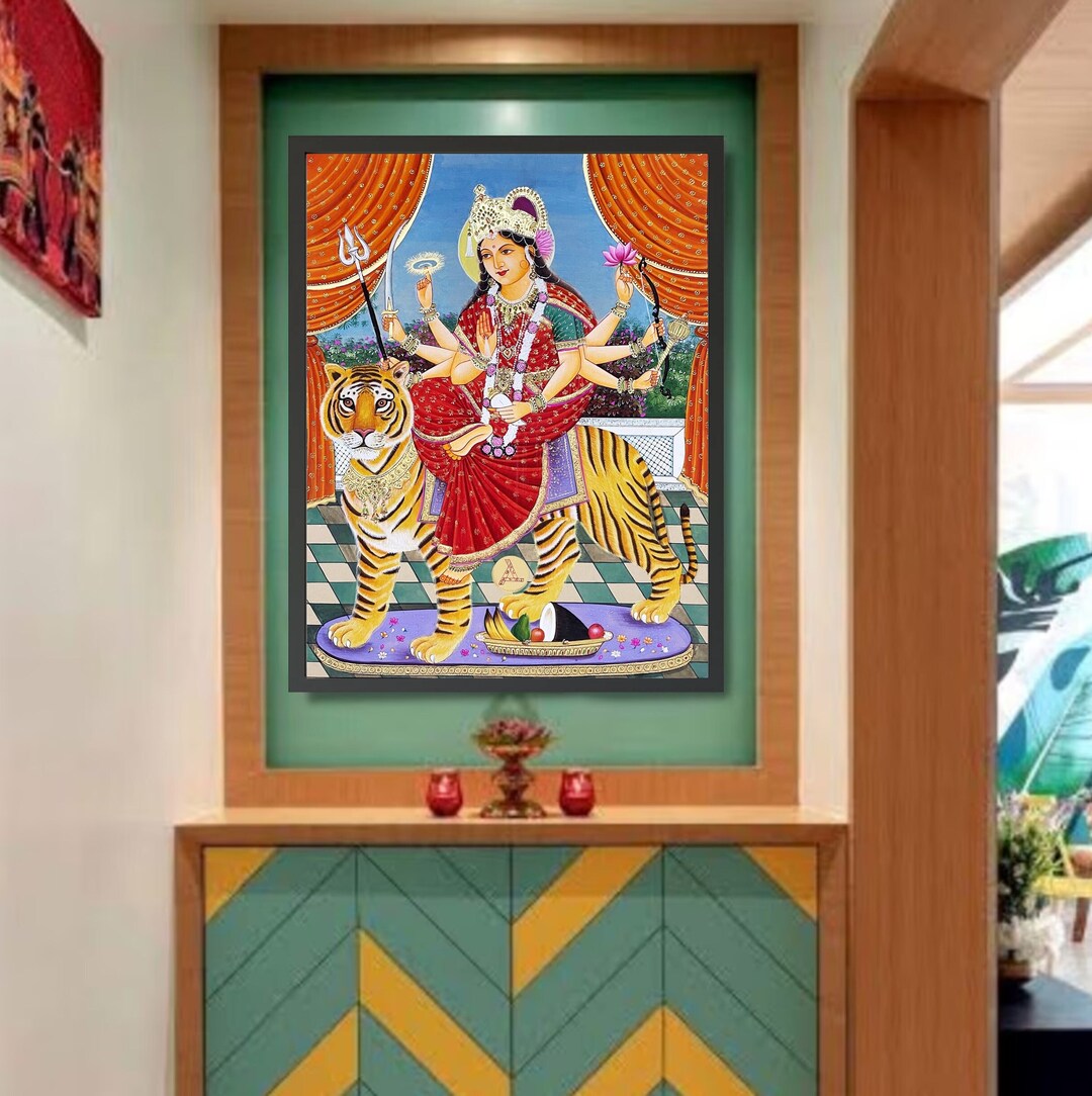 Maa Durga Detailed Handmade Painting, Original Maa Durga Scene Wall ...