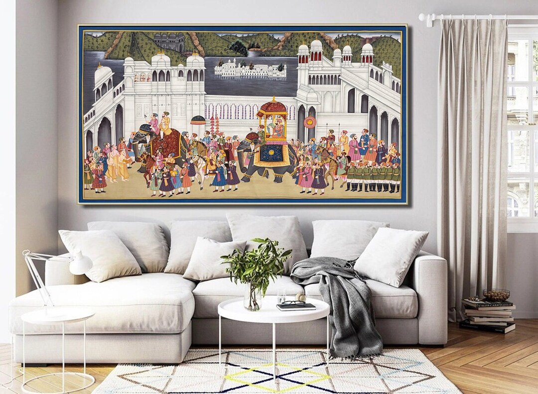 Large Detailed Handmade Royal Procession Art Indian Royal Ethnic Folk ...