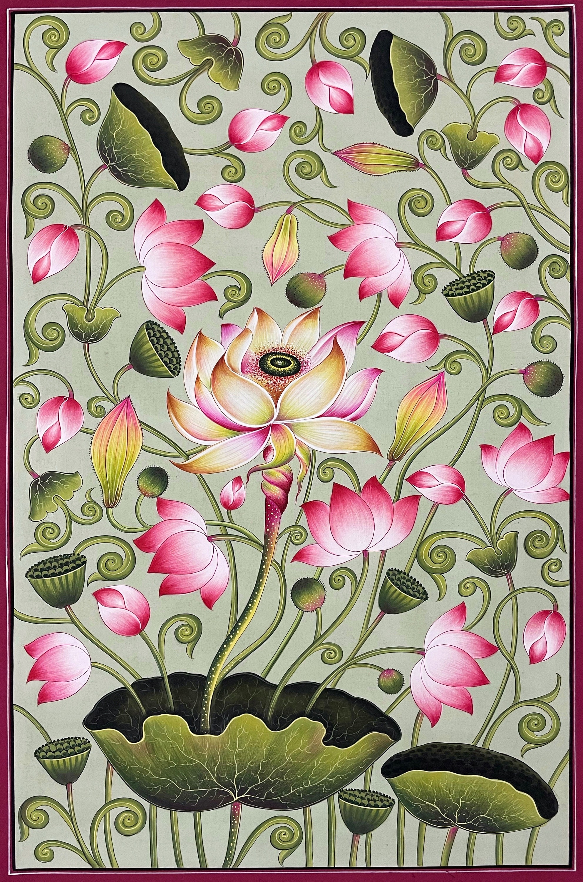 Lotus Pond Set of 2 Pichwai Painting Wall Decor, Handmade Floral Design ...