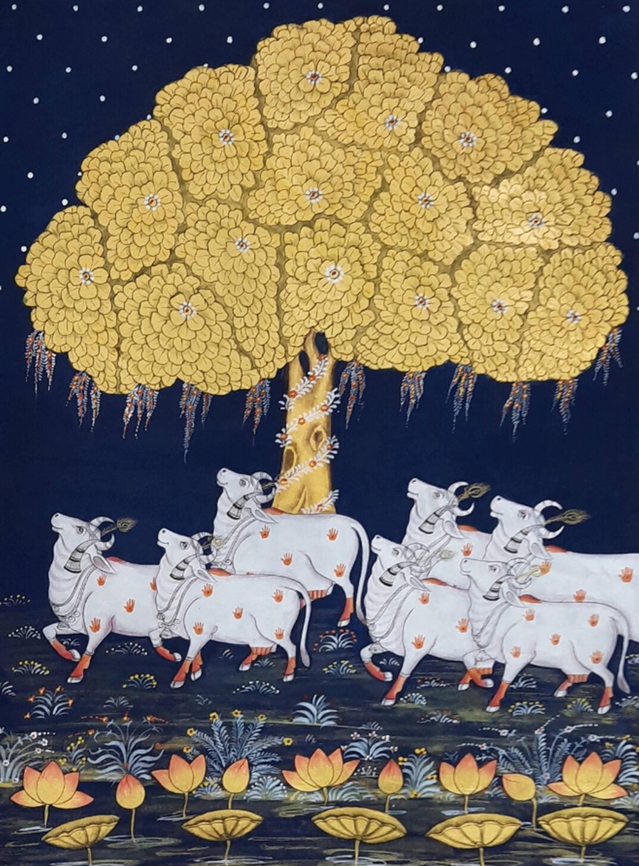 Sacred Cows Pichwai Painting, Traditional Indian Pichwai Painting for ...