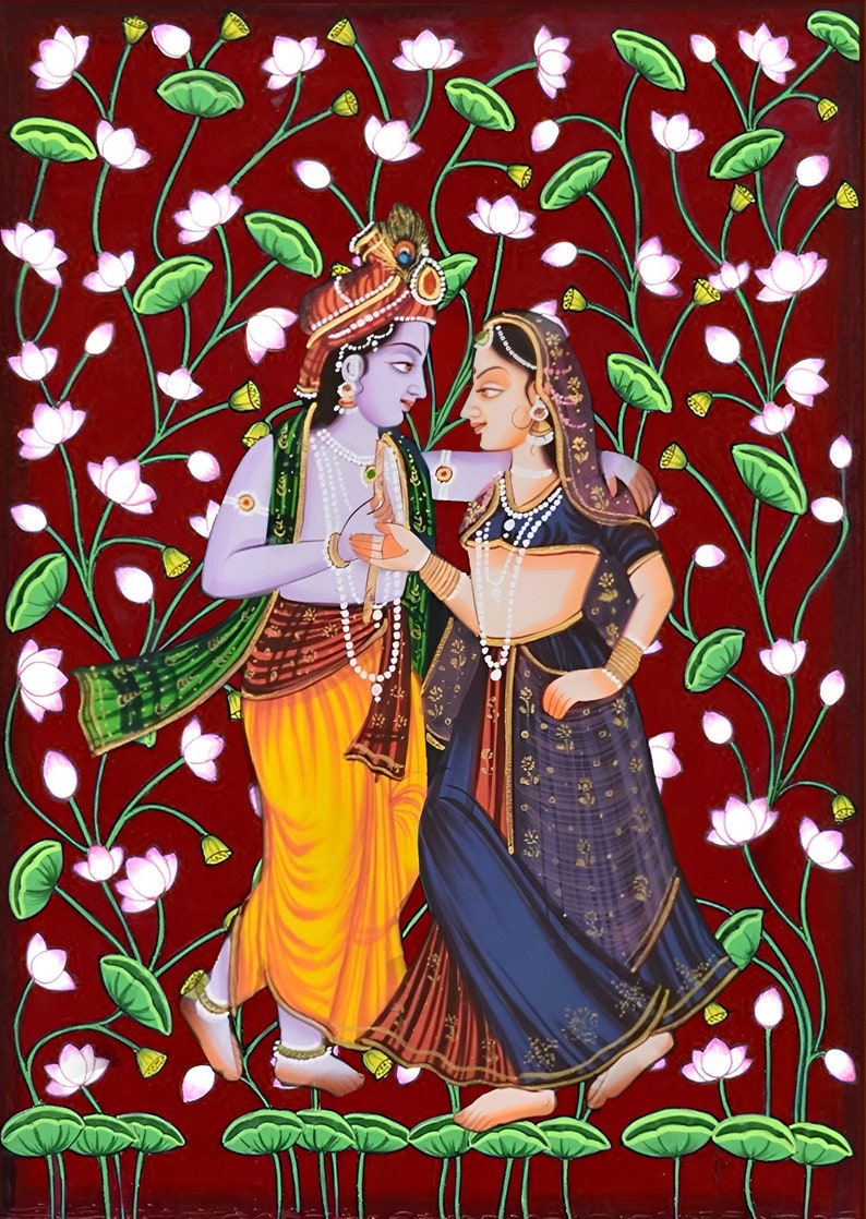 Buy Radha Krishna Detailed Pichwai Handmade Painting on Fabric Online ...