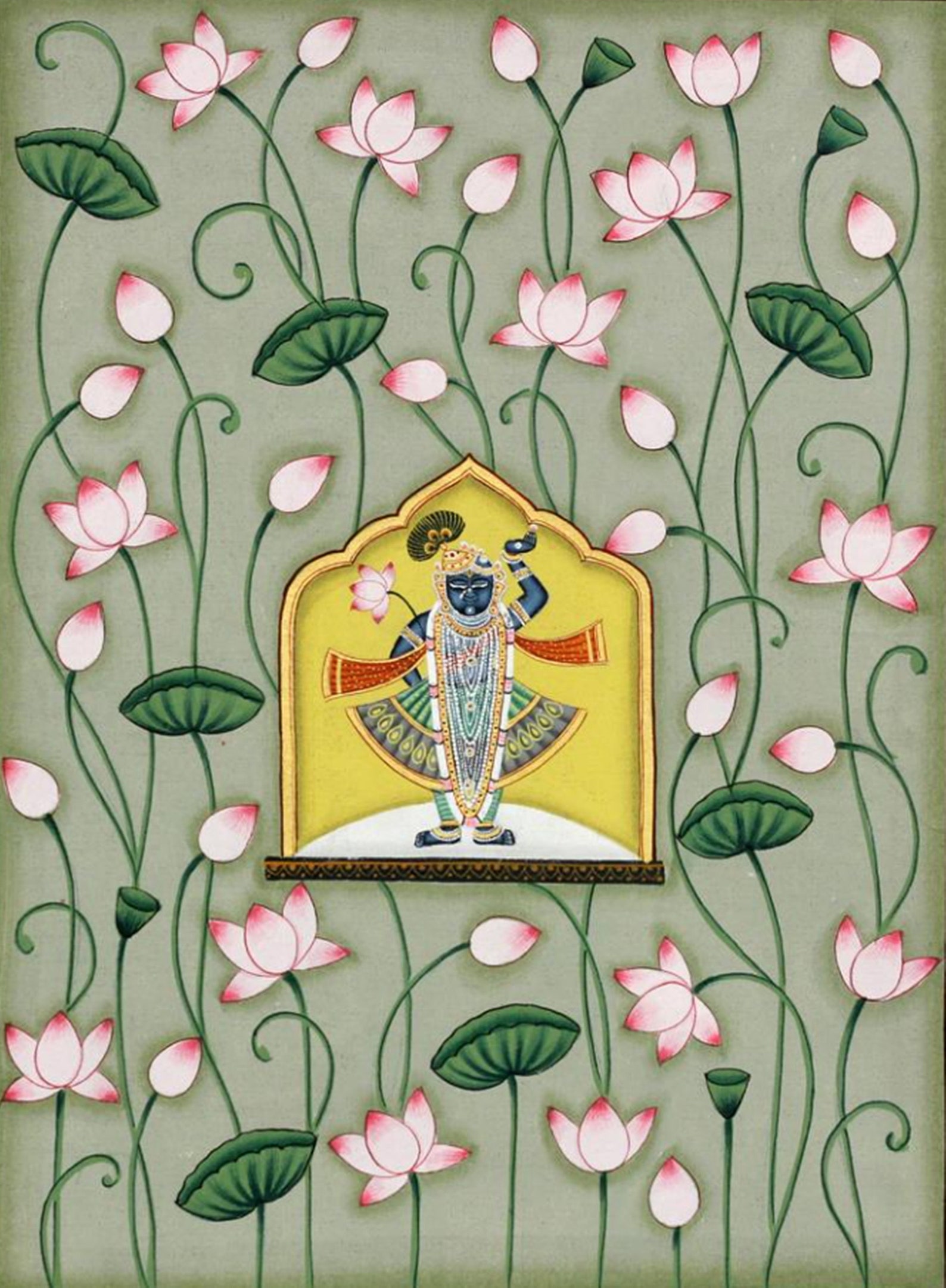 Pichwai Painting of Shrinathji and Lotus, Art for Home Decor, Beautiful ...