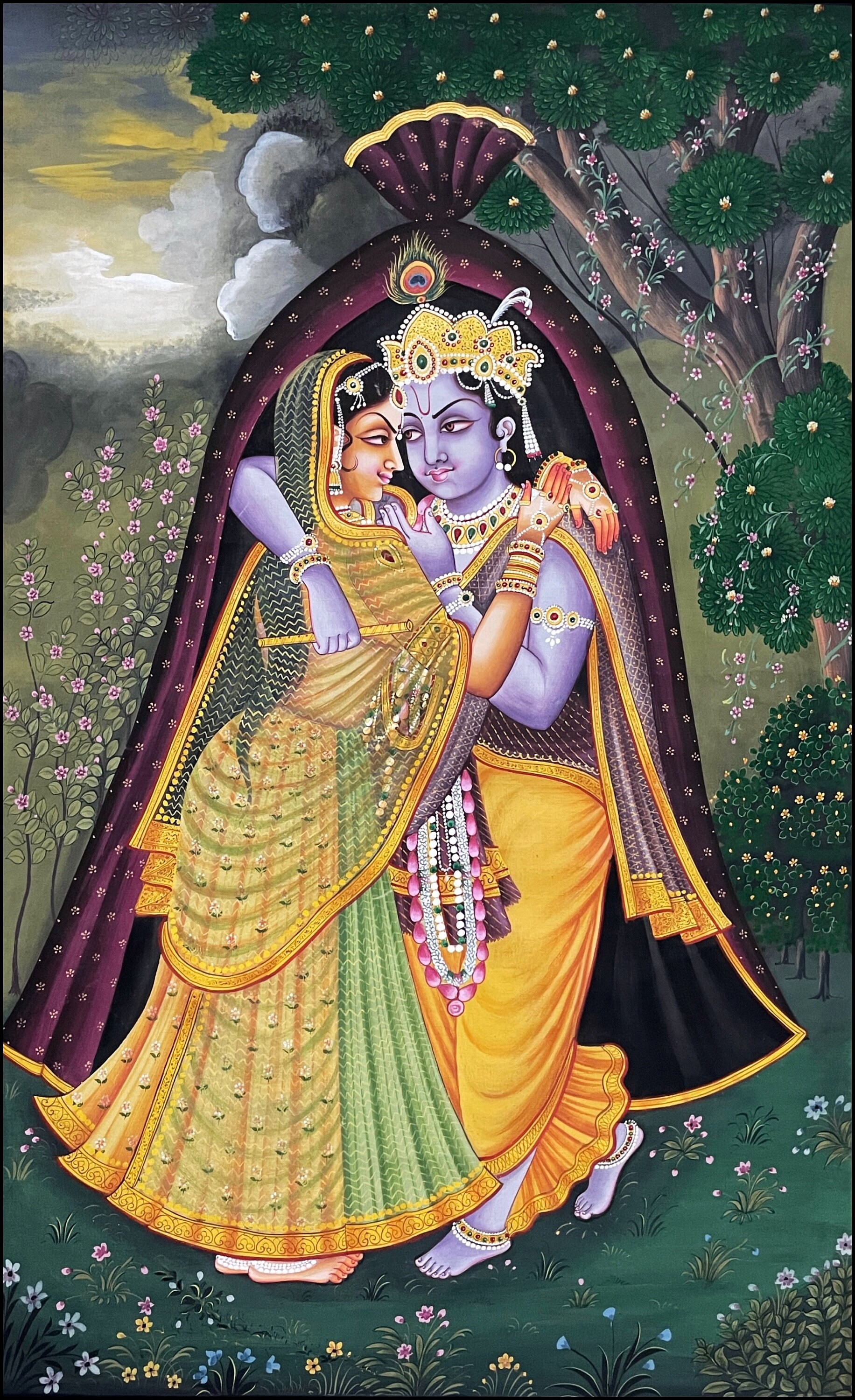 Krishna Offering Shawl to Radha Pichwai Handmade Painting on Fabric ...