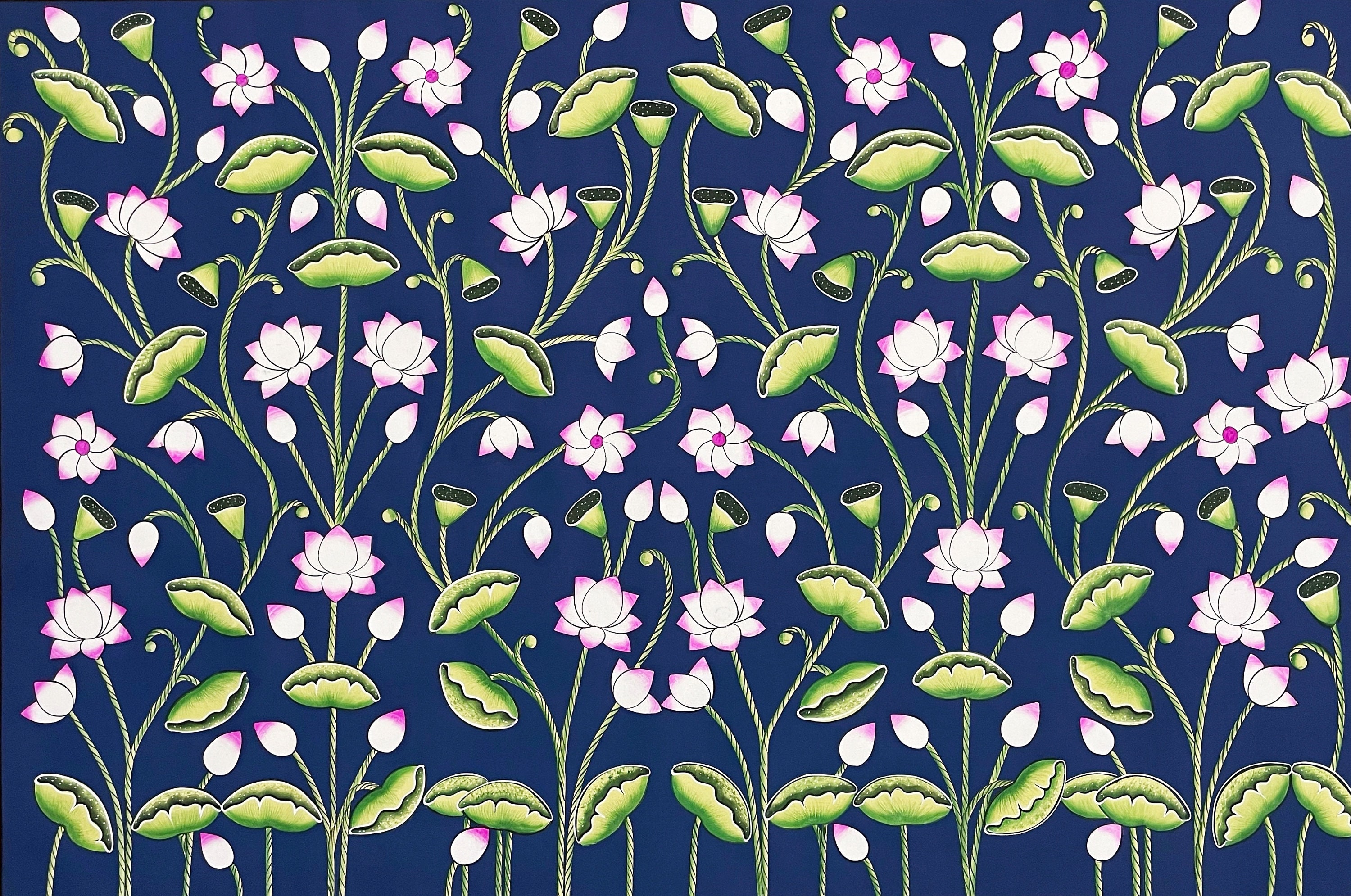 Lotus Pond Pichwai Painting Wall Decor Kamal Talai Handmade Floral ...