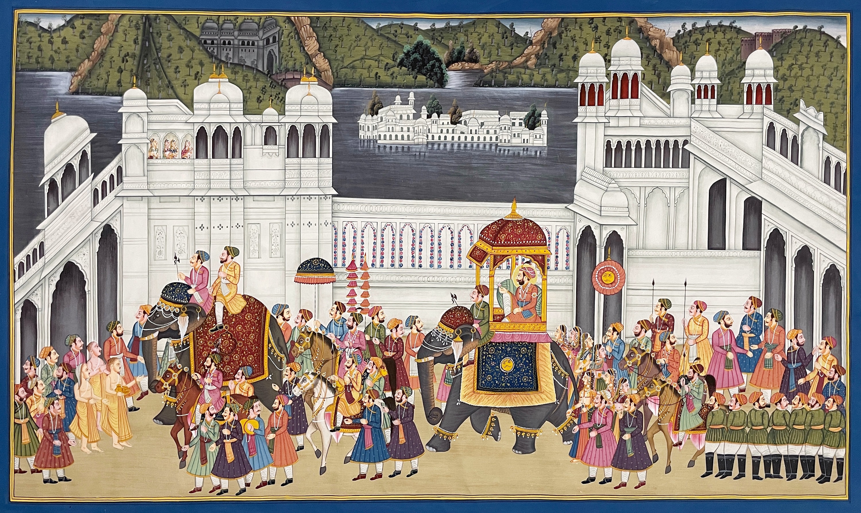 Large Detailed Handmade Royal Procession Art Indian Royal Ethnic Folk ...