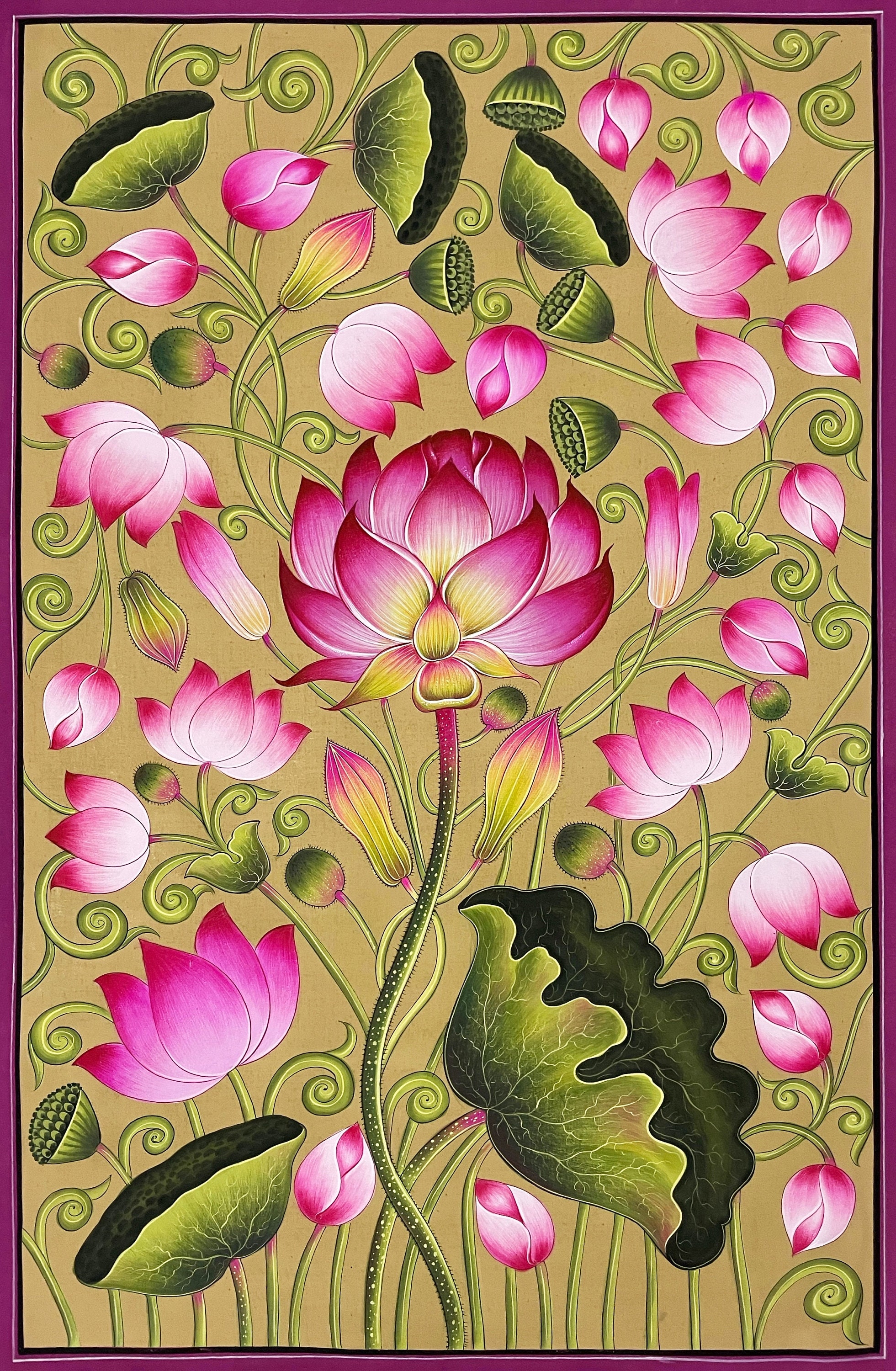 Lotus Pond Set of 2 Pichwai Painting Wall Decor, Handmade Floral Design ...