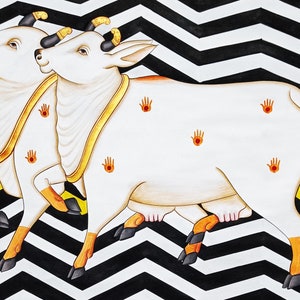 Buy Pichwai Painting of Cow With Black and White Theme Large Online in ...