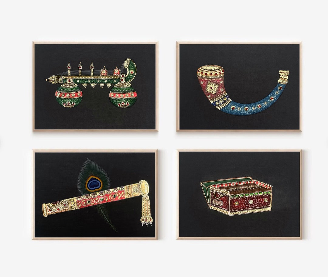 Musical Instrument Set of 4 Decorated Hand Painted With Gold - Etsy