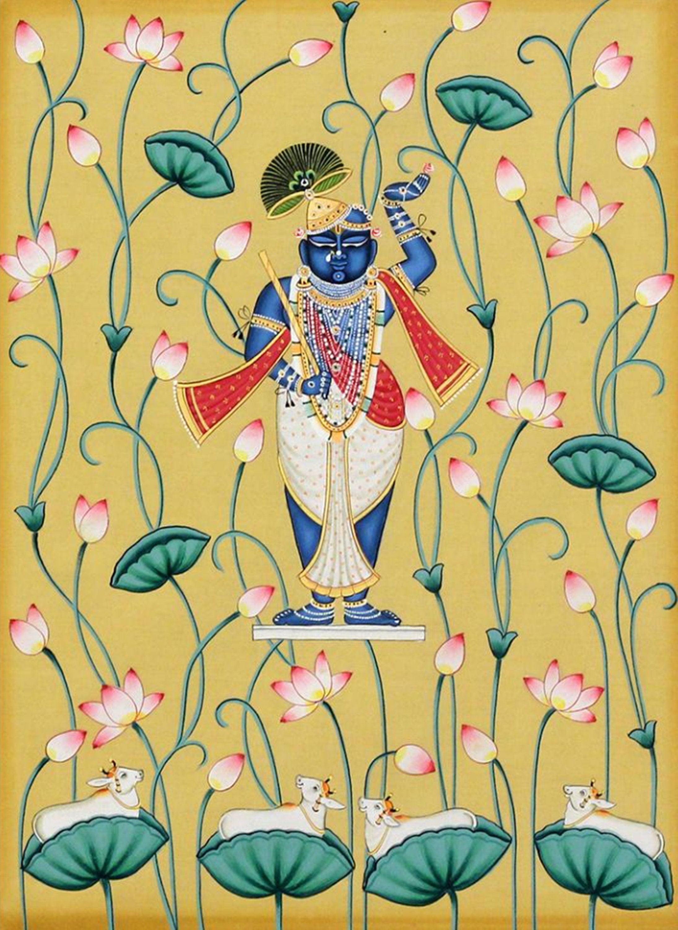 Pichwai Painting of Shrinathji and Lotus, Art for Home Decor, Beautiful ...