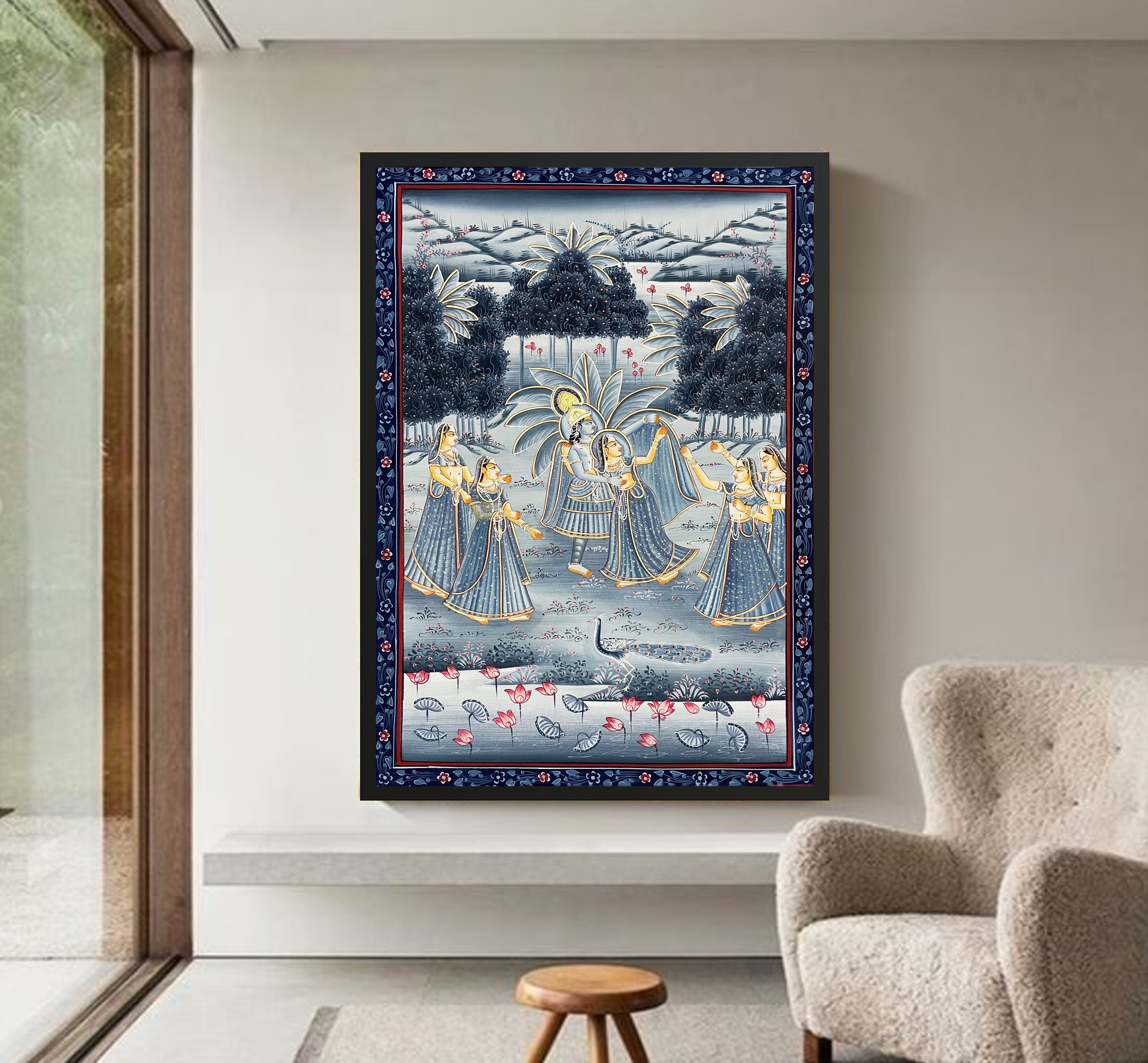 Radha Krishna Raasleela Detailed Pichwai Handmade Painting on Fabric ...