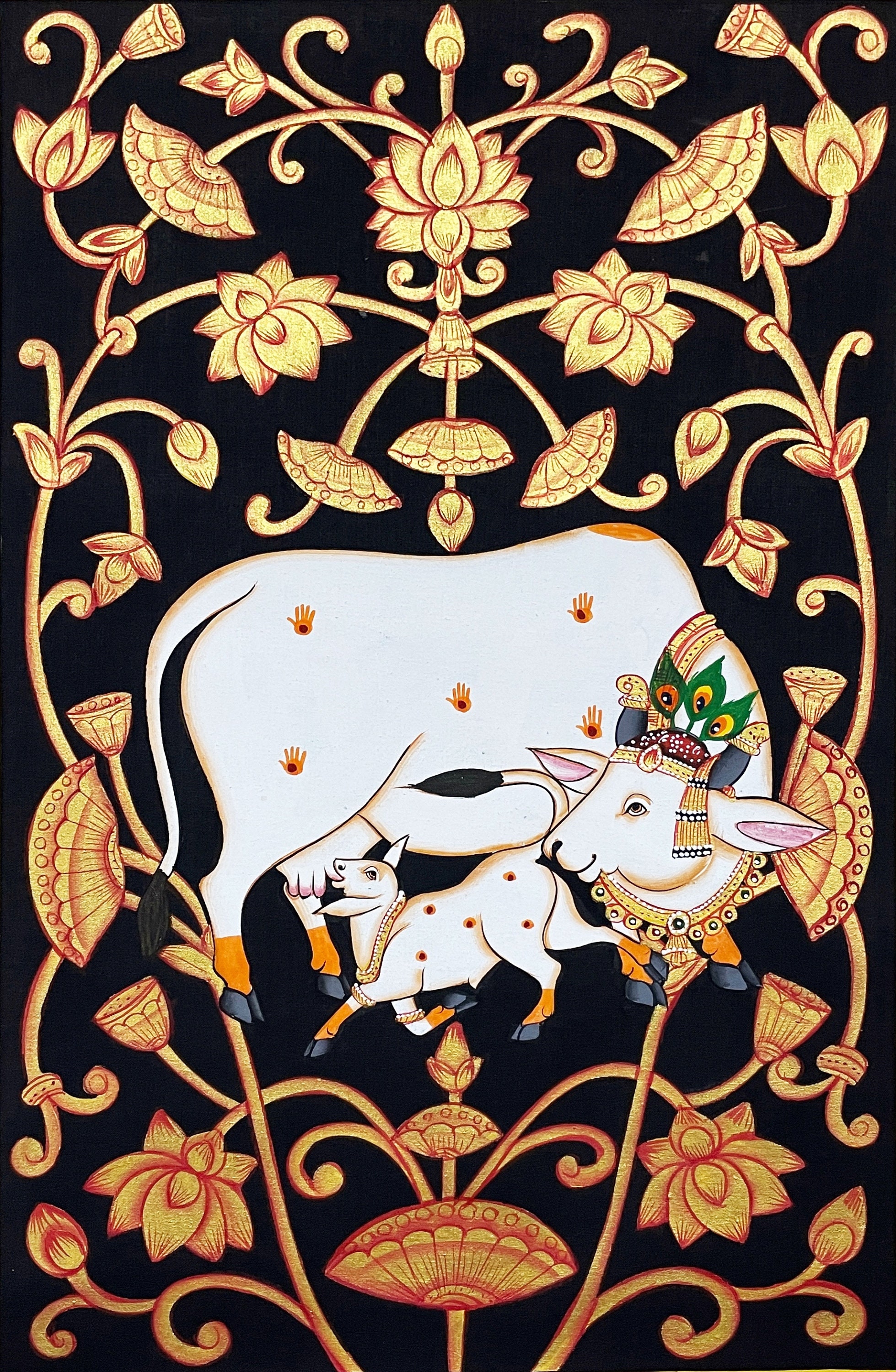 Buy Pichwai Painting of Cow and Lotus Wall Art Work Traditional Online ...