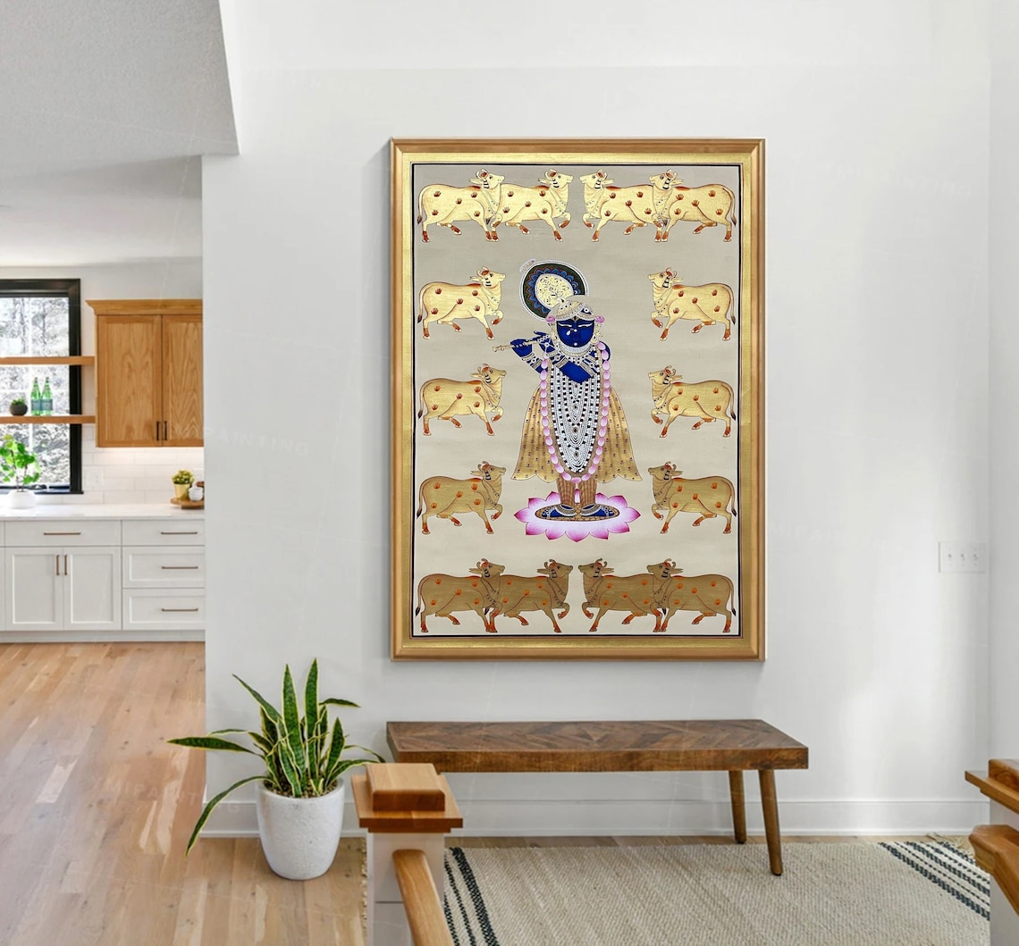 Shrinathji Pichwai Painting, Wall Decor, Cow Pichwai Art Handmade ...