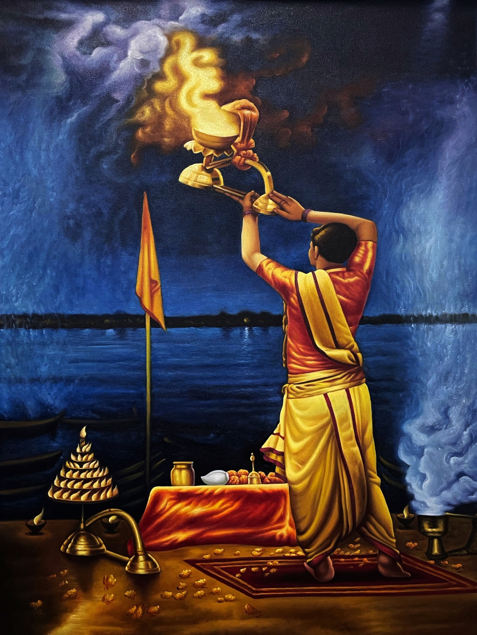 Ganga Aarti at Banaras Ghat Handmade Oil Painting on Canvas - Etsy