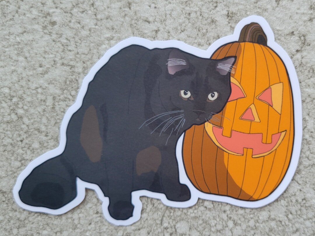 Sticker - Inky Cat With Halloween Pumpkin - Etsy