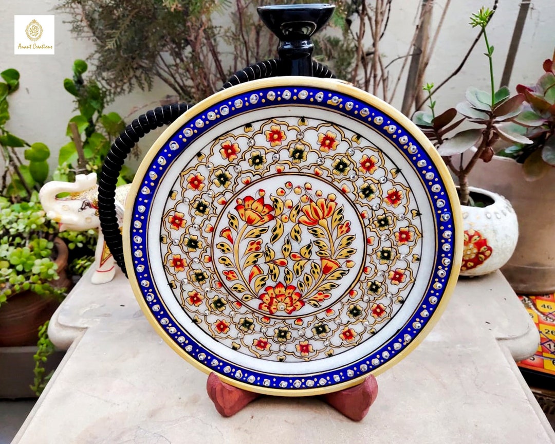 Marble Designer Decorative Plate | Round Shape Rajasthani Marwari ...
