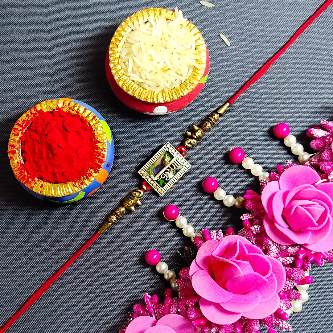 Radha Krishna Religious Rakhi With Square Shape Pendant for Raksha ...