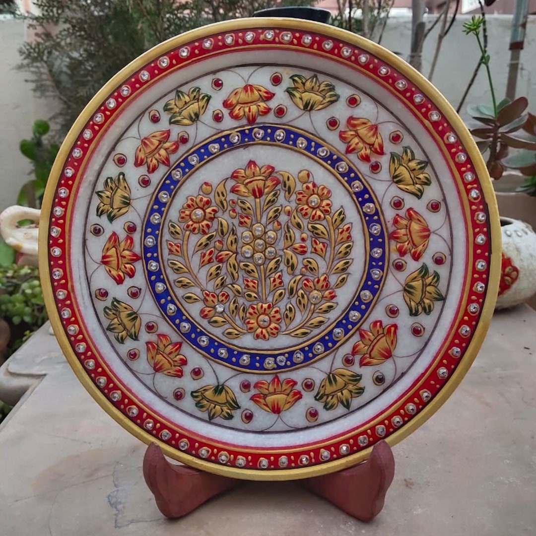 Designer Decorative Marble Plate Round Shape Rajasthani Marwari ...