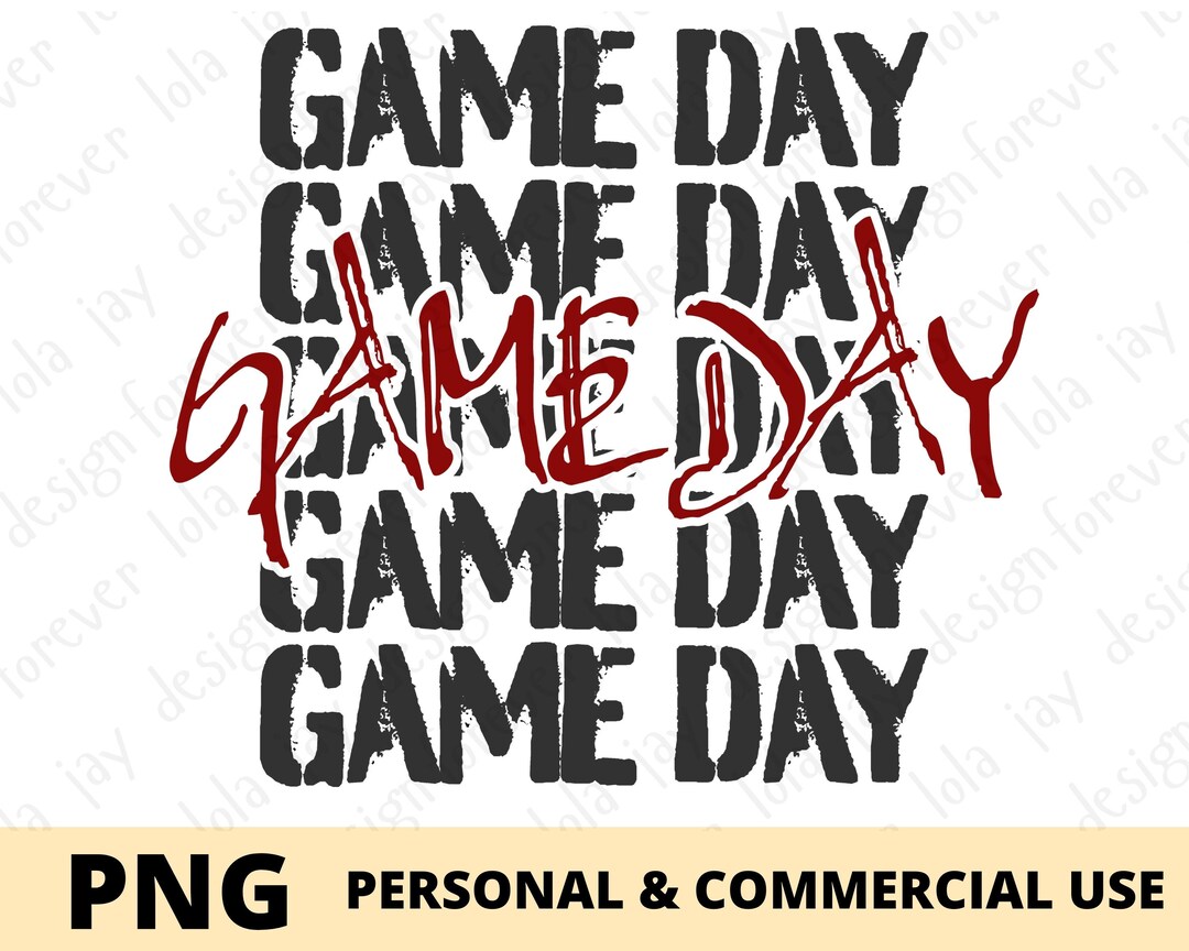 Distressed Game Day Stacked Sublimation Png, Charcoal and Red Game Day ...