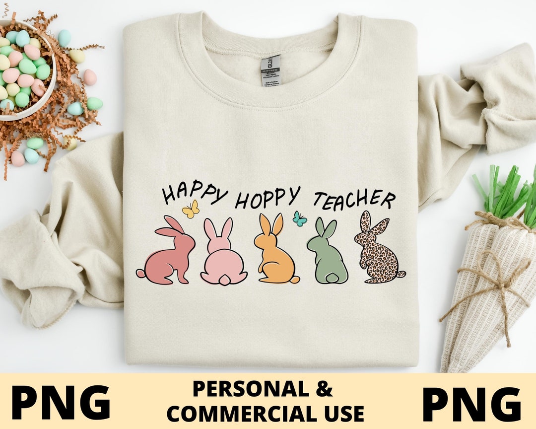 Happy Hoppy Teacher Easter Png Teacher Bunny Easter Design - Etsy